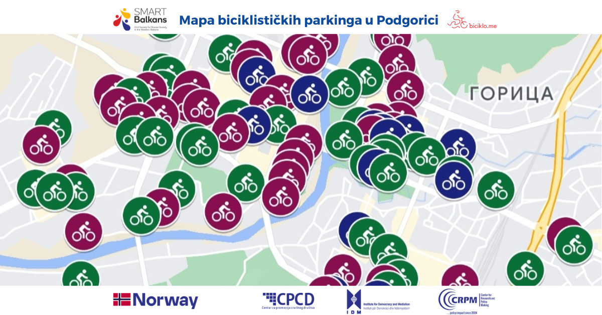 Mapa biciklističkih parkinga u Podgorici - Biciklo.me